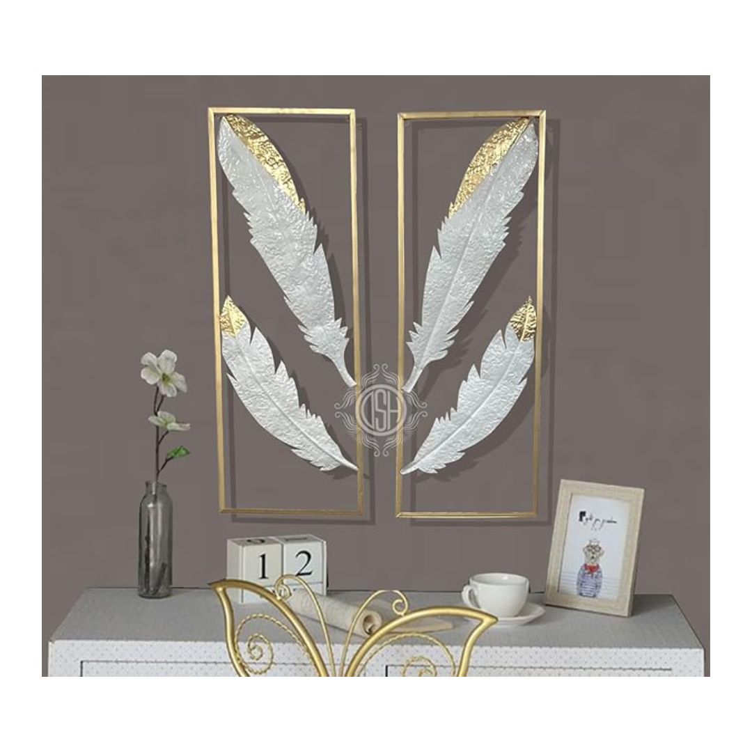 DSH Crafting Your Curiosity Wall Decor Metal Wall Art Gold White Feath ...