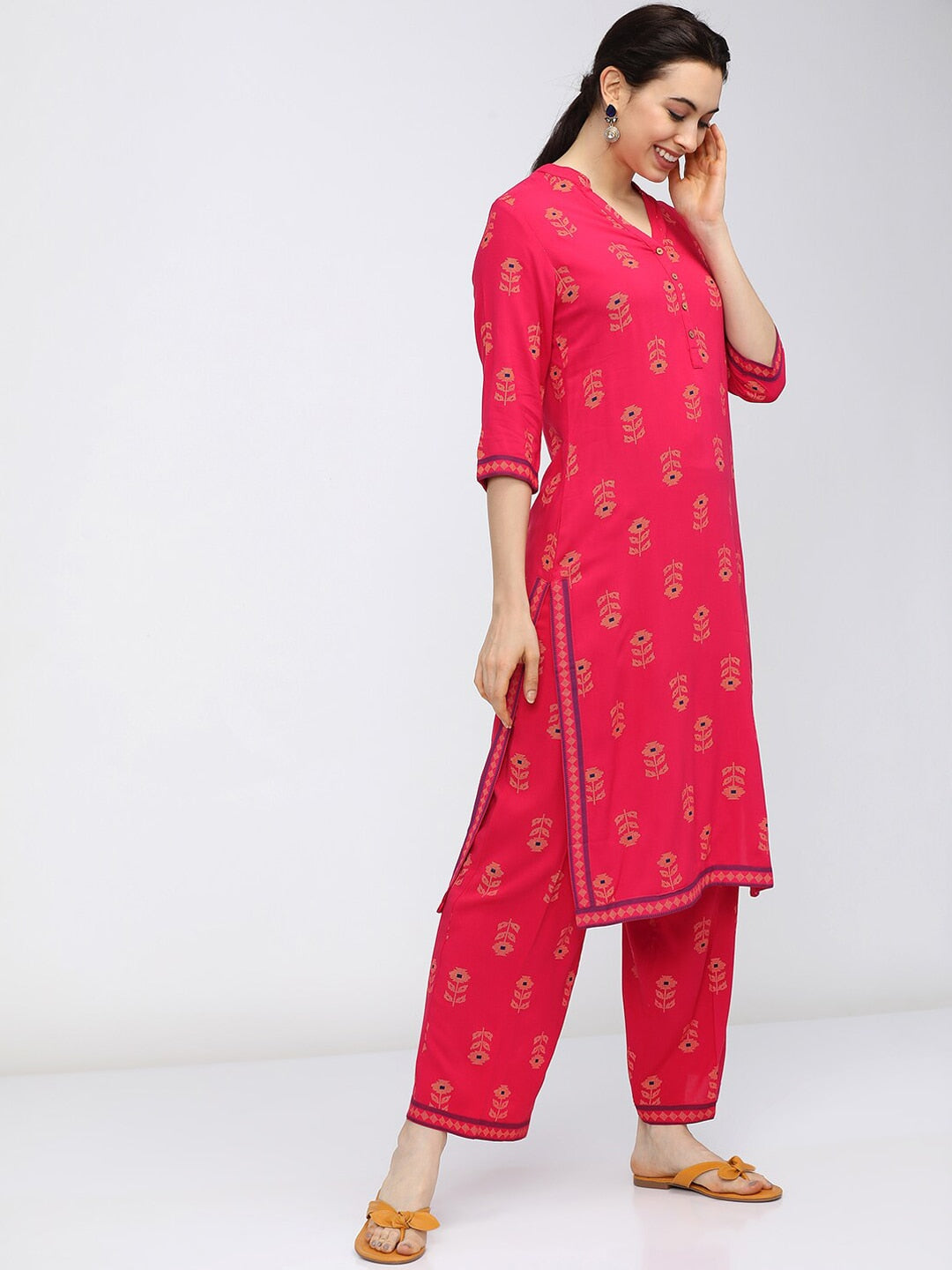 Vishudh Women Pink Ethnic Motifs Printed Kurta With Palazzos S Swadesii