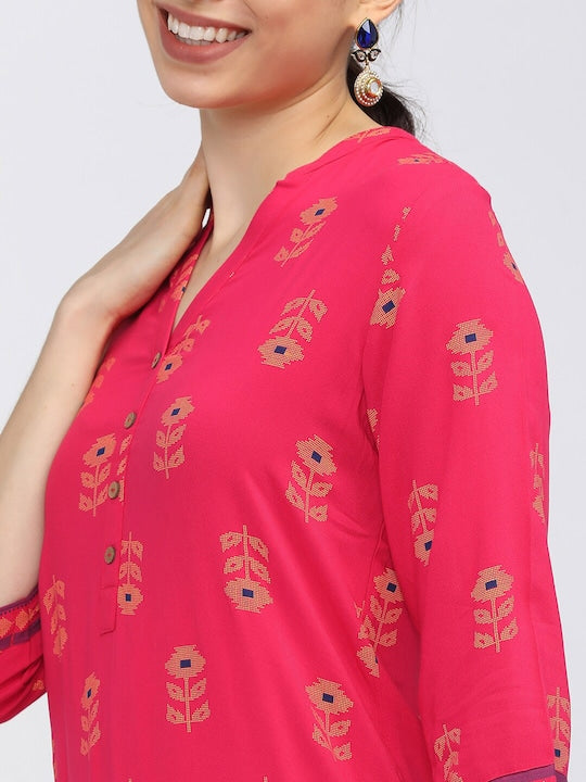 Vishudh Women Pink Ethnic Motifs Printed Kurta With Palazzos S Swadesii