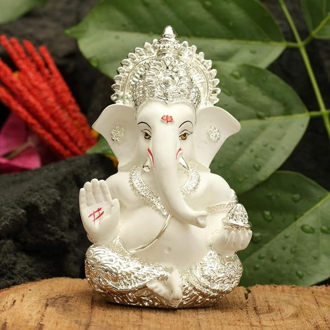 Ganesha Idol Silver Plated Ganesh Statue Ganpati Figurine 3.5 x 2 inch ...