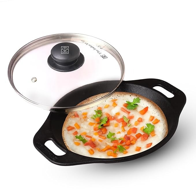 The Indus Valley Pre-seasoned Cast Iron Appam Pan With Glass Lid 22.2 ...
