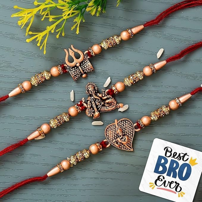 eCraftIndia Set of 3 Red & Golden Trishul with Damru, Lord Ganesha ...