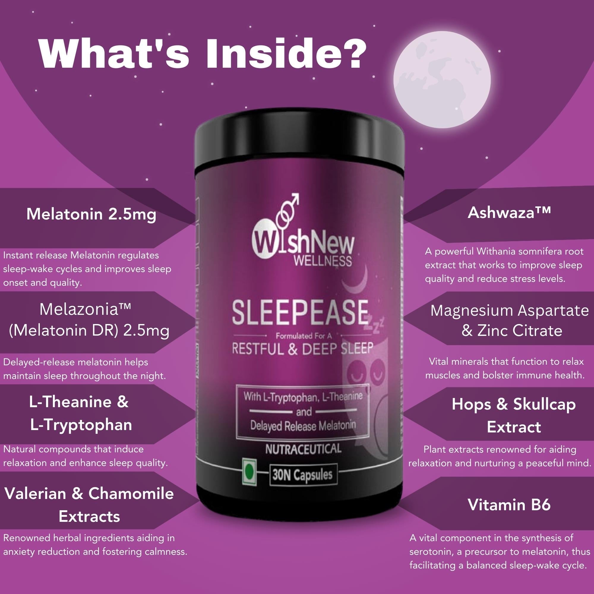 Wishnew Wellness SleepEase - 30 Capsules - Swadesii