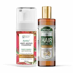 Fytika Anti-Aging Foaming Face Wash + Lush Locks Hair Oil - Combo Pack ...
