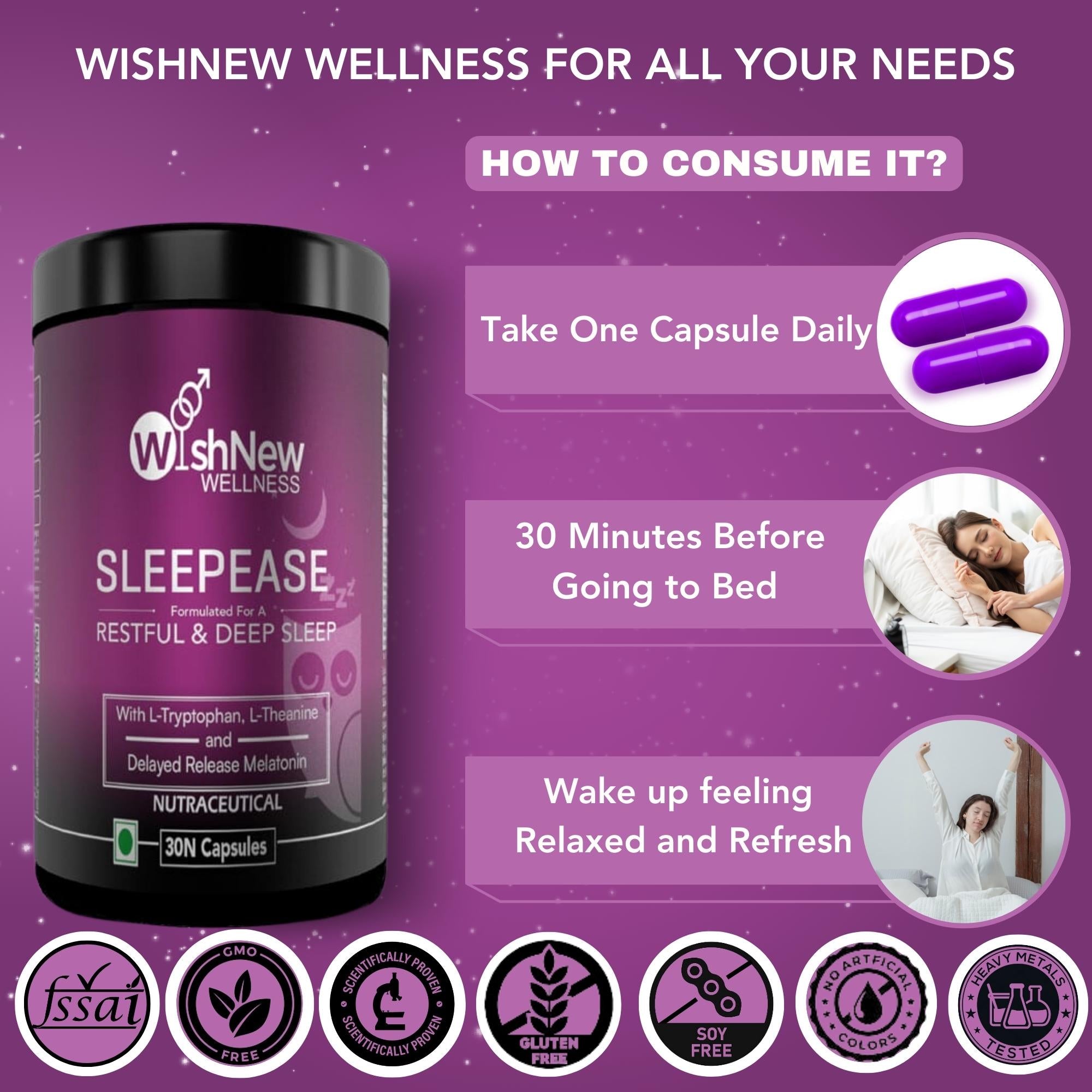 Wishnew Wellness SleepEase - 30 Capsules - Swadesii