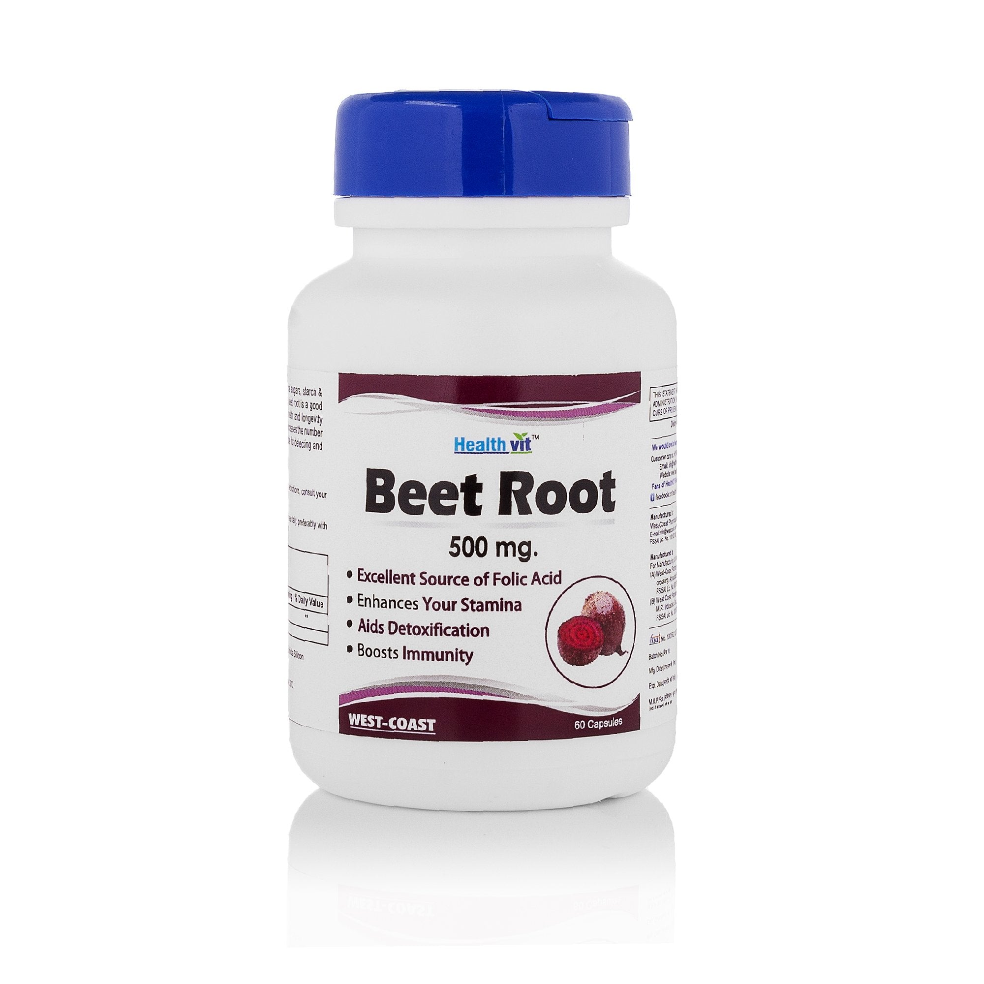 Healthvit Beet Root 500mg - 60 caps - Swadesii