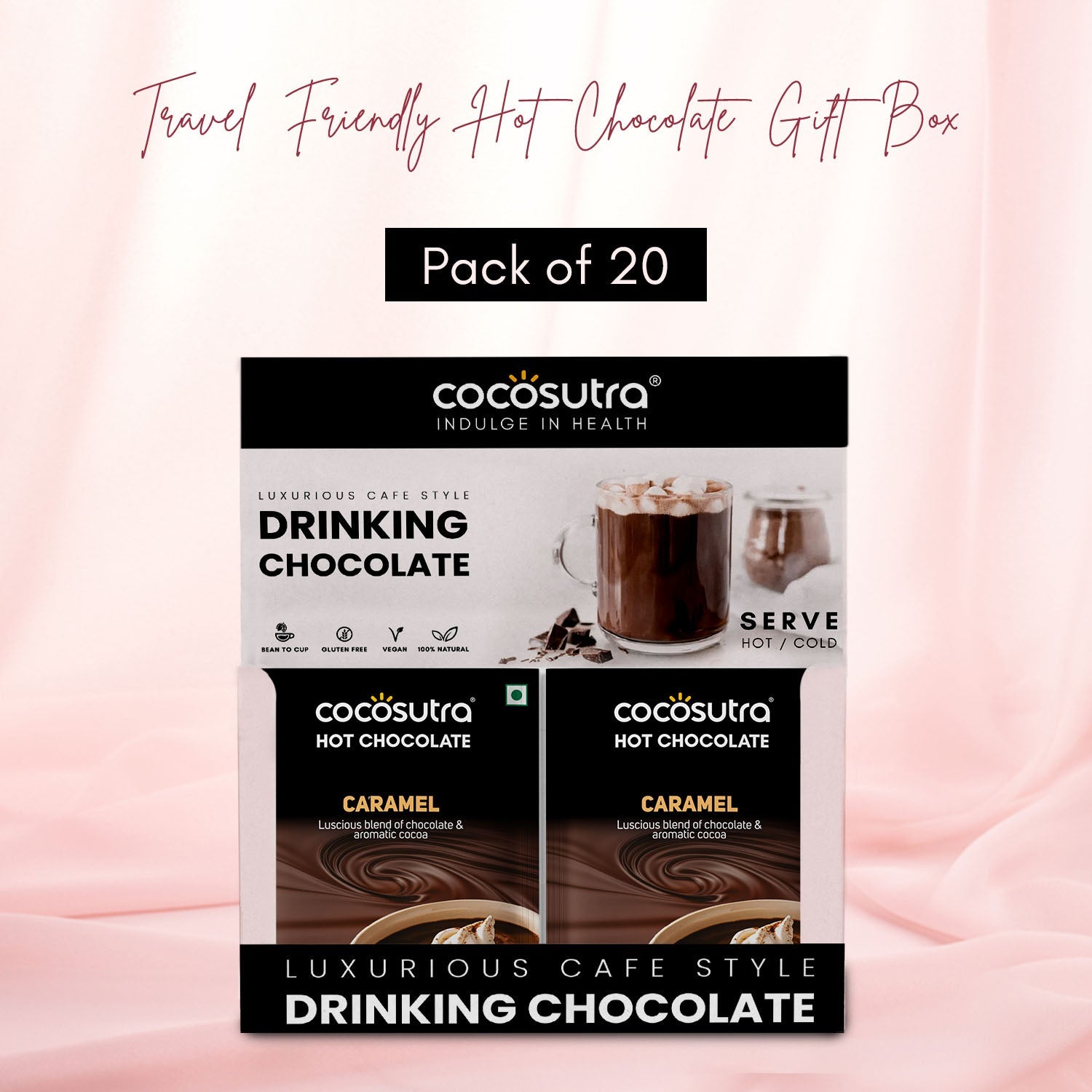 Cocosutra Caramel Hot Chocolate Travel Friendly Gift Hamper 20 Pack ...