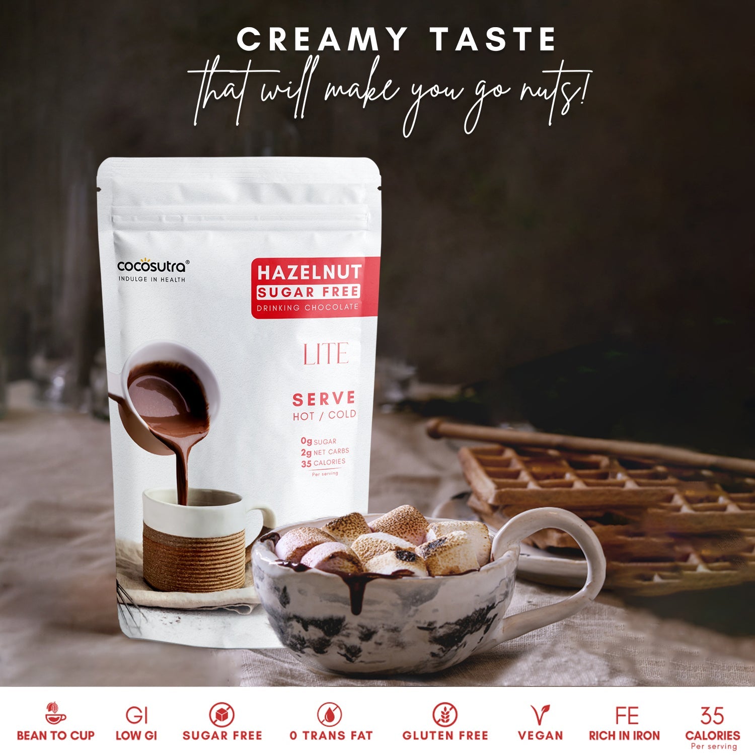 Cocosutra Sugar Free Drinking Chocolate Mix Hazelnut - 200 gms - Swadesii