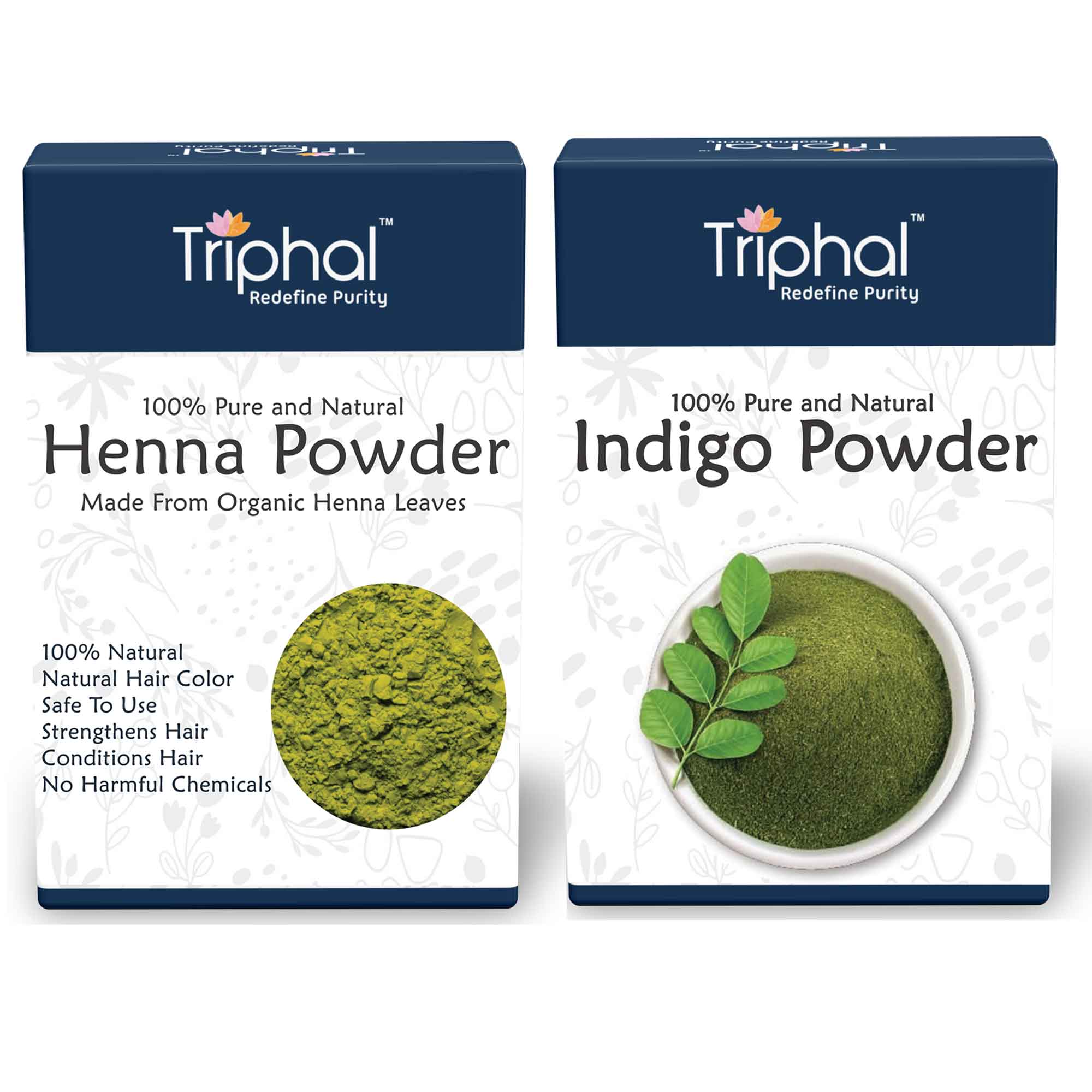Triphal Henna and Indigo Powder Combo for Hair (100g Each) - Swadesii
