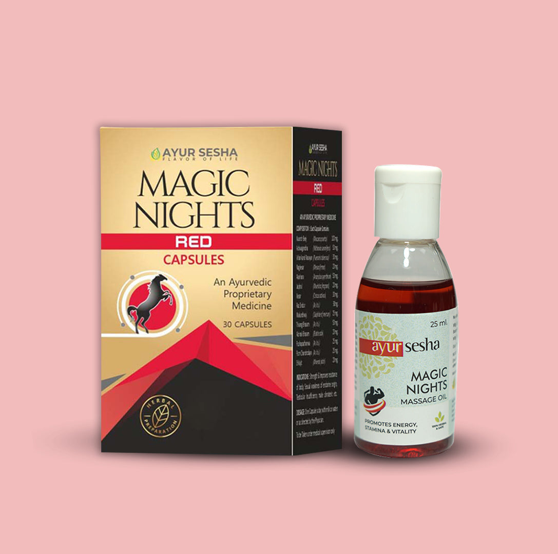 Ayursesha Magic Nights Red Capsules & Oil Combo - Swadesii