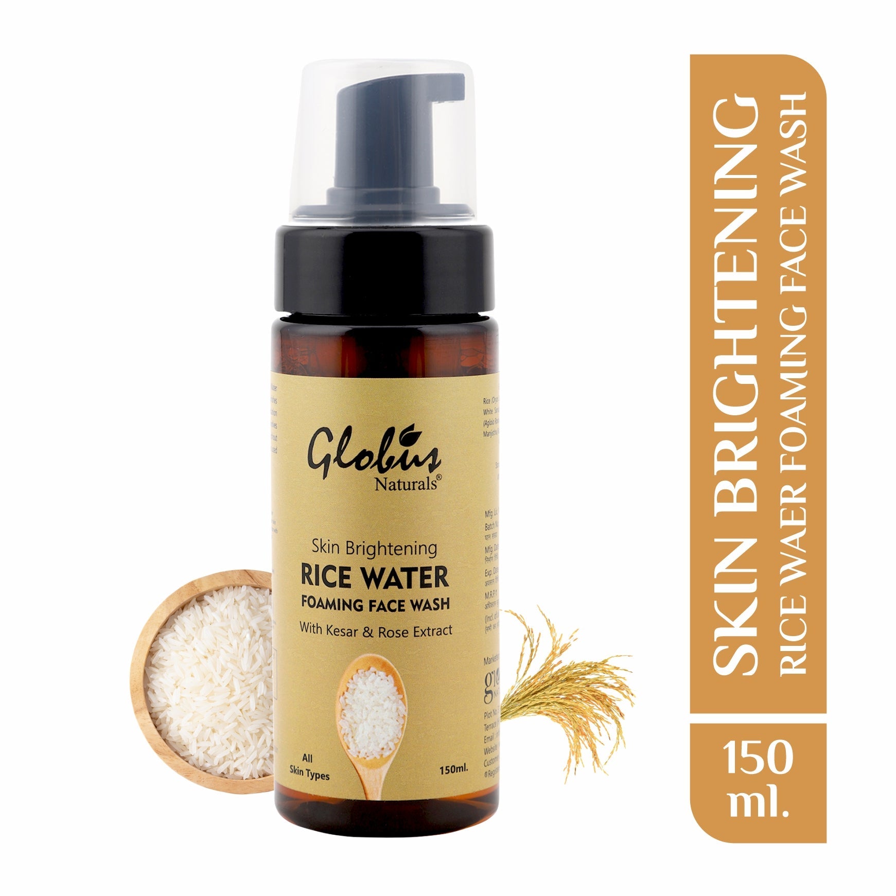 Globus Naturals Skin Brightening Rice Water Foaming Face Wash - 150 ml ...
