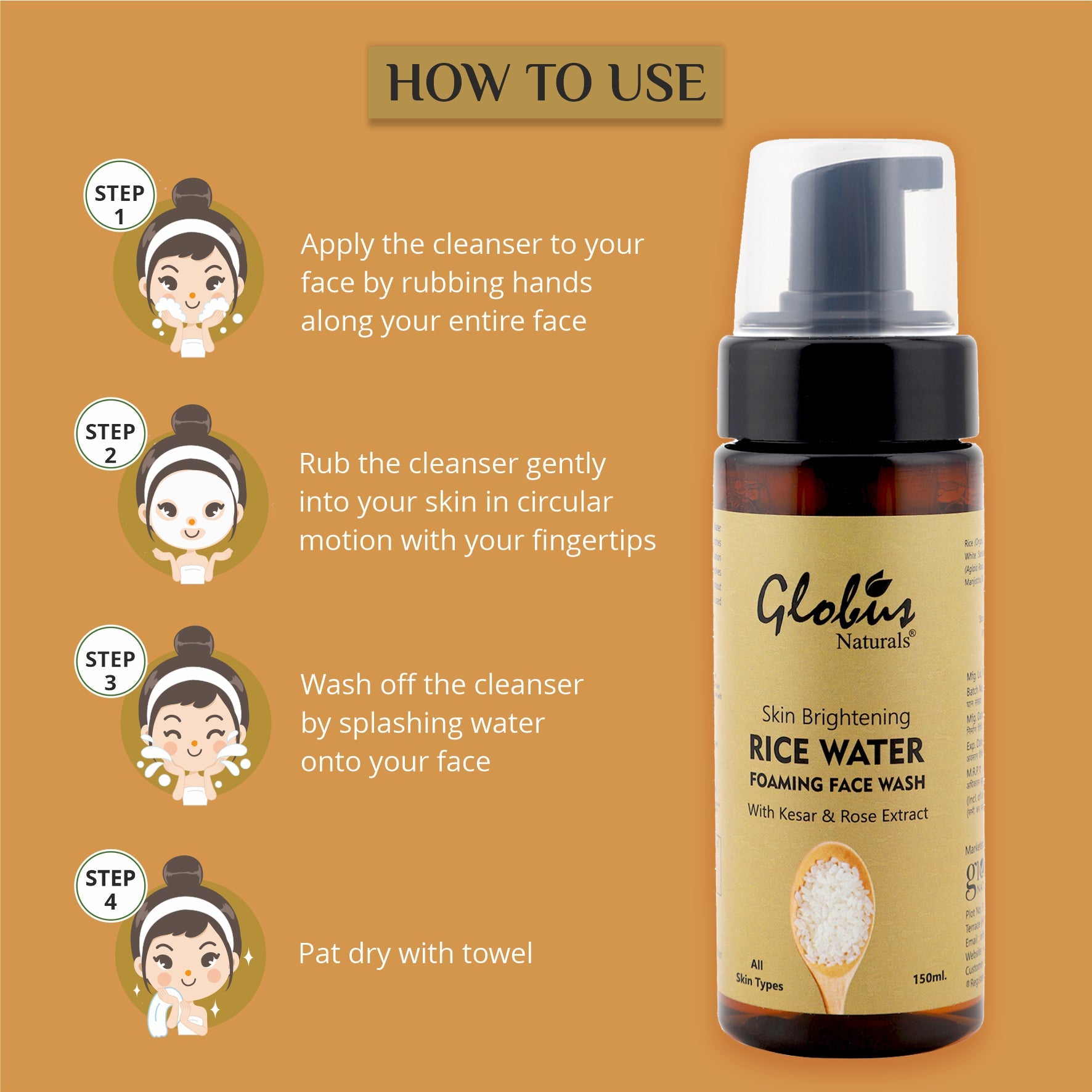 Globus Naturals Skin Brightening Rice Water Foaming Face Wash - 150 ml ...
