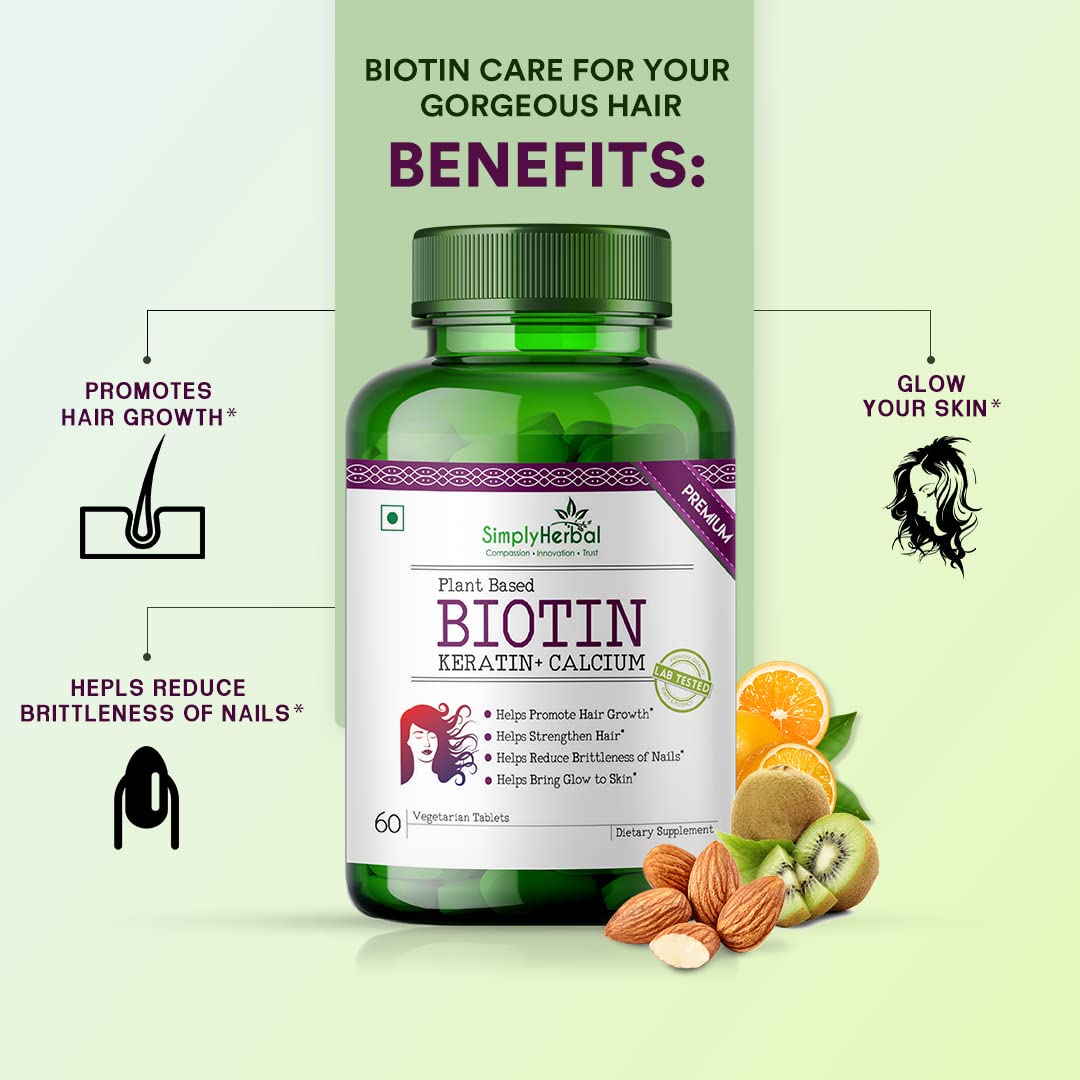 Simply Herbal Plant Based Biotin With Keratin+Calcium for Hair Nail Sk ...