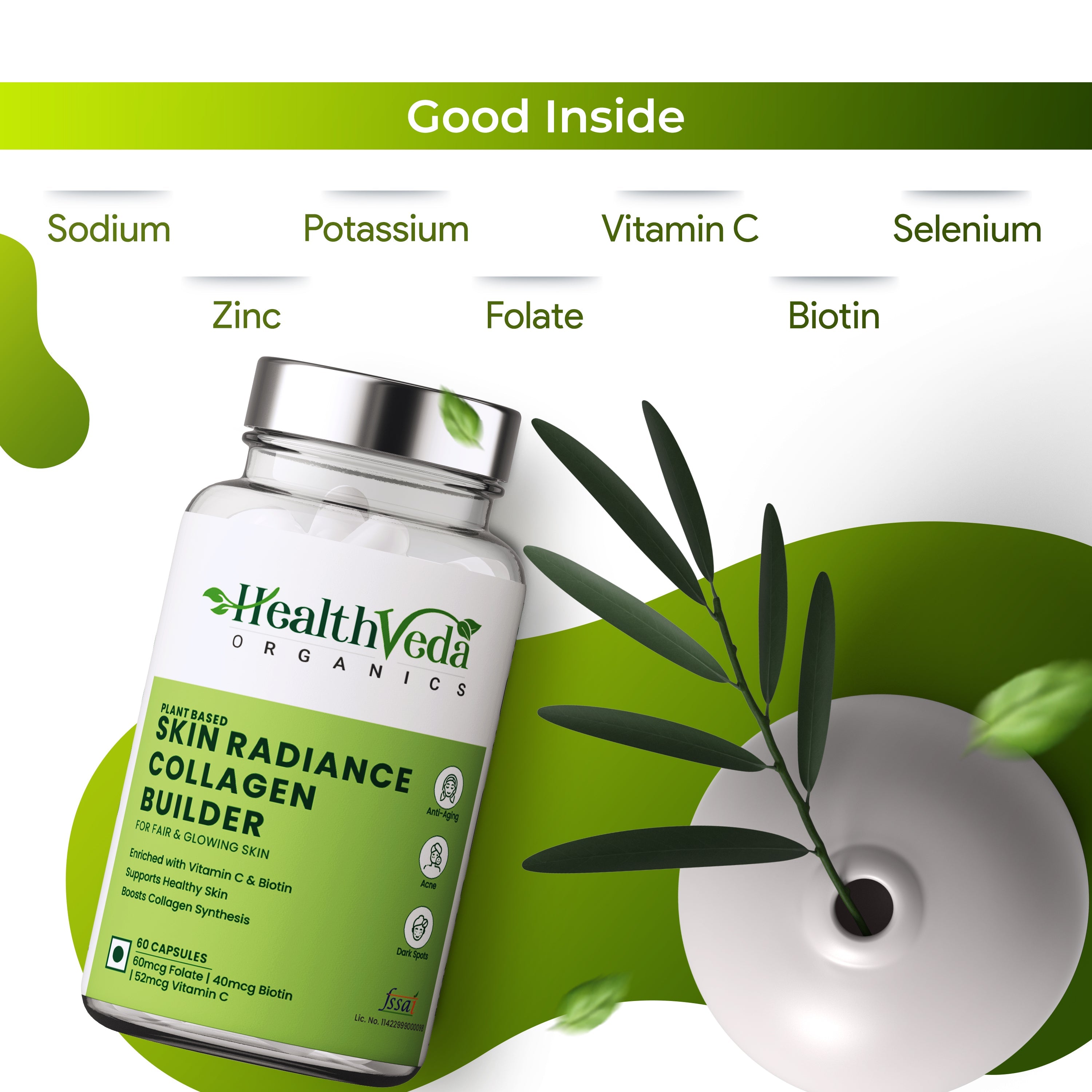 Health Veda Organics Skin Radiance Collagen Builder 800mg - 60 tabs ...