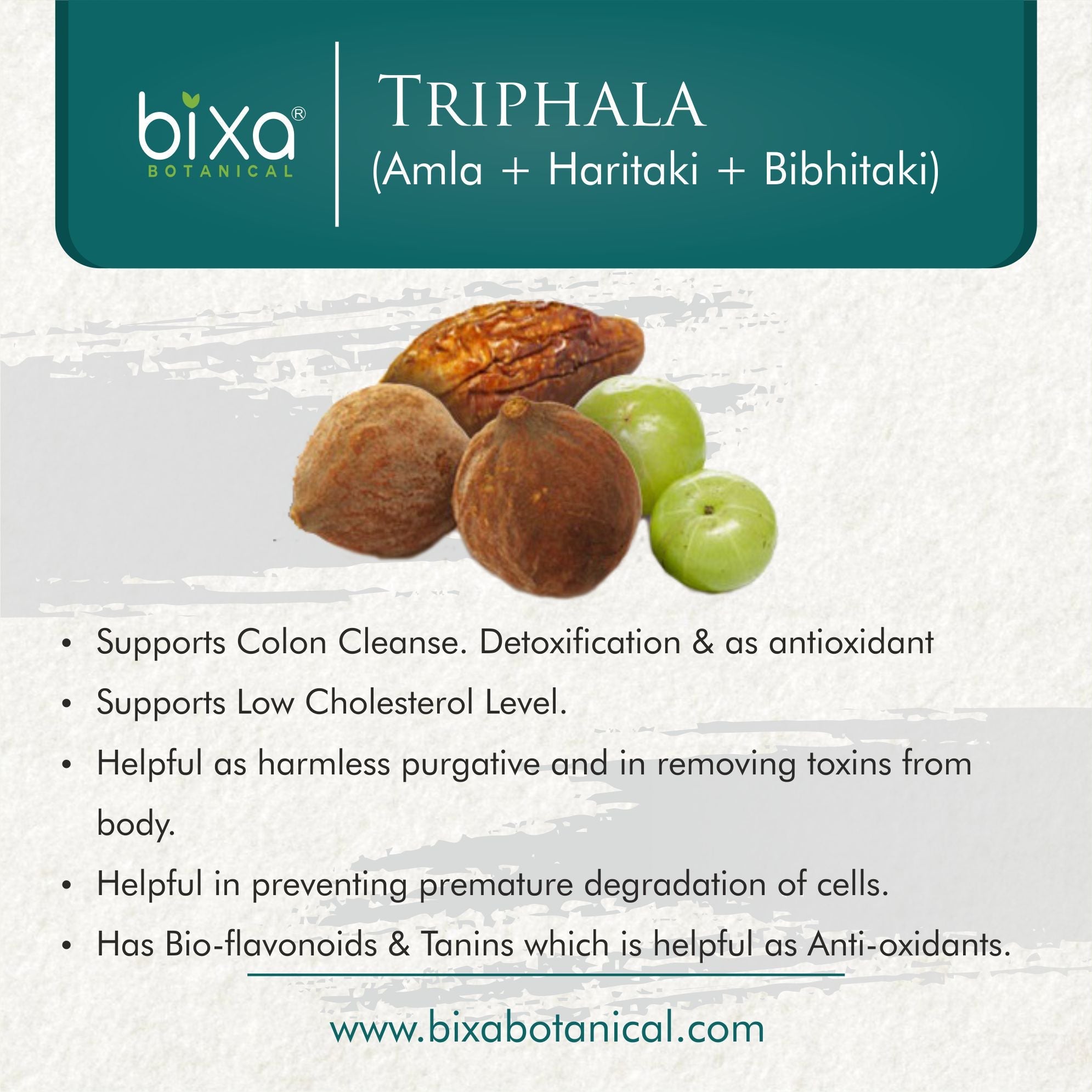 Bixa Botanical Triphala Fruit Powder Amla + Haritaki + Bibhitaki - Swadesii