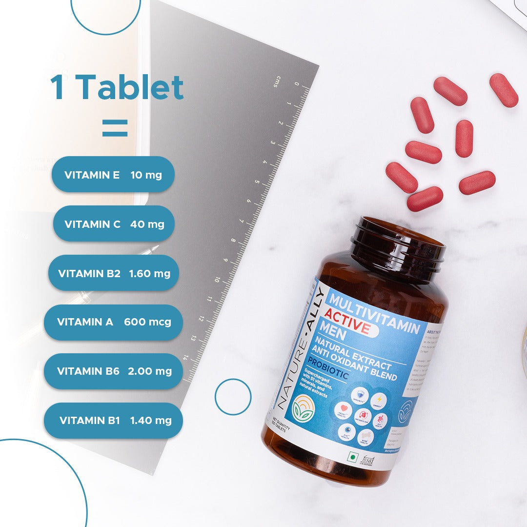 Nature Ally Active Multivitamin Tablets for Men - 120 tabs - Swadesii