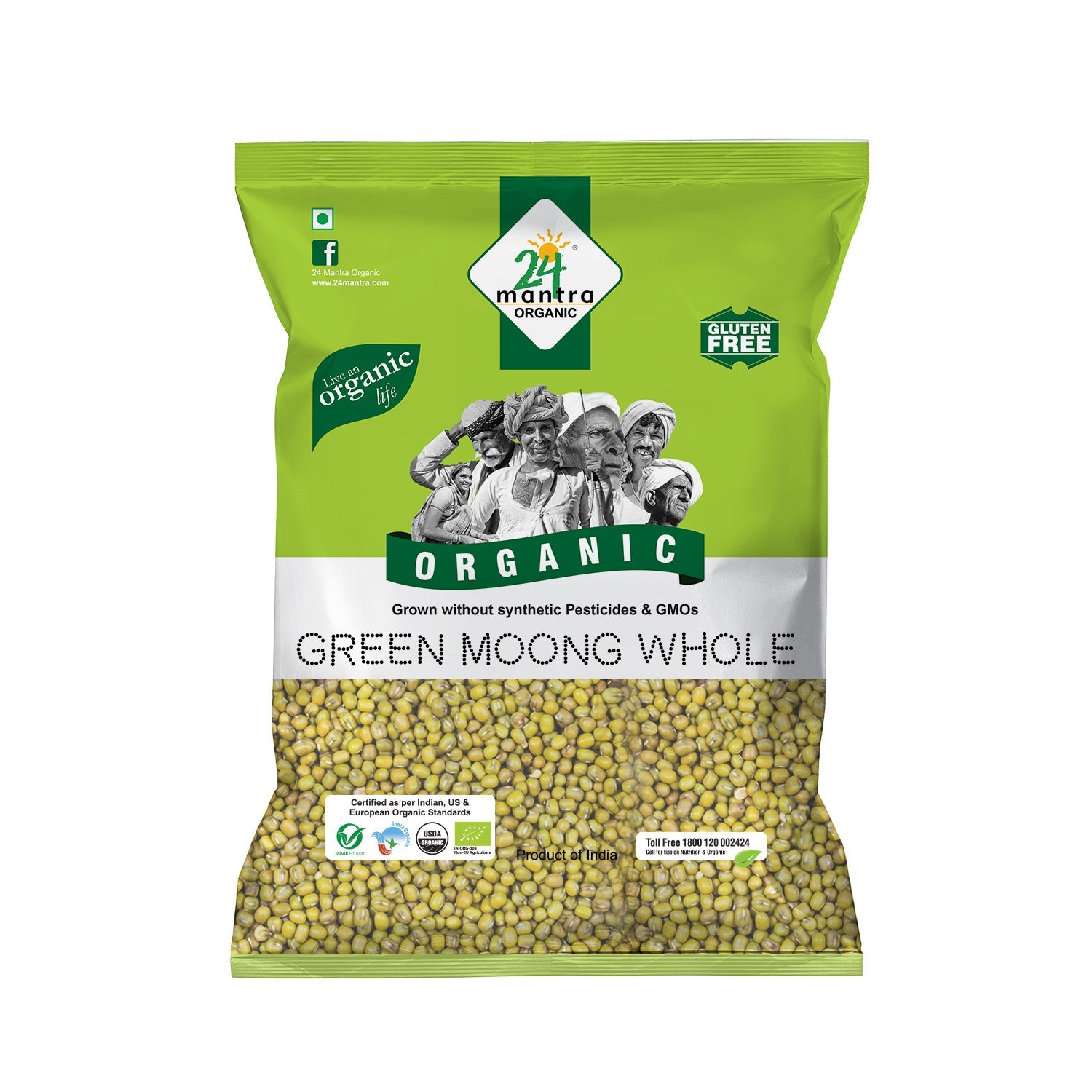24 Mantra Organic Green Moong Dal Whole - 500 gms - Swadesii
