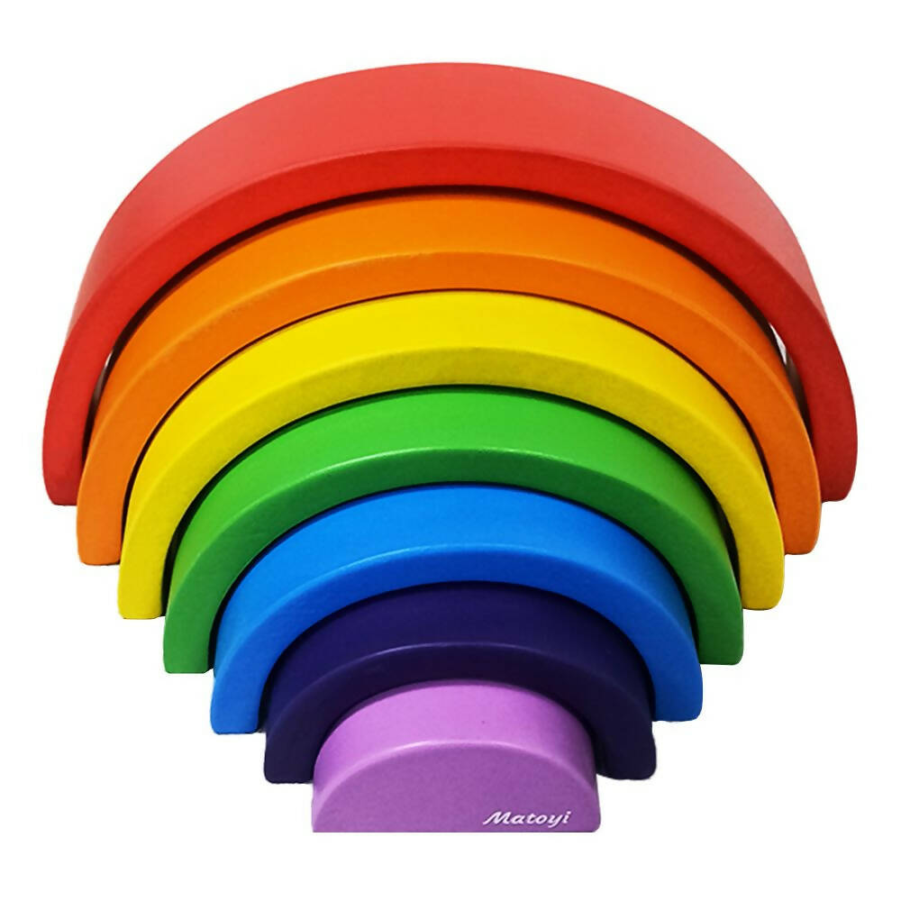 Matoyi Wooden Rainbow Stacker - 7 Piece Colorful Stacker - Swadesii